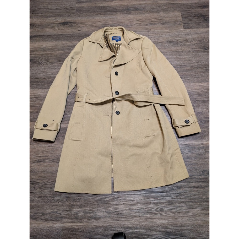 Pendleton Wool Trench Coat Tan Classic Belted Double … - Gem